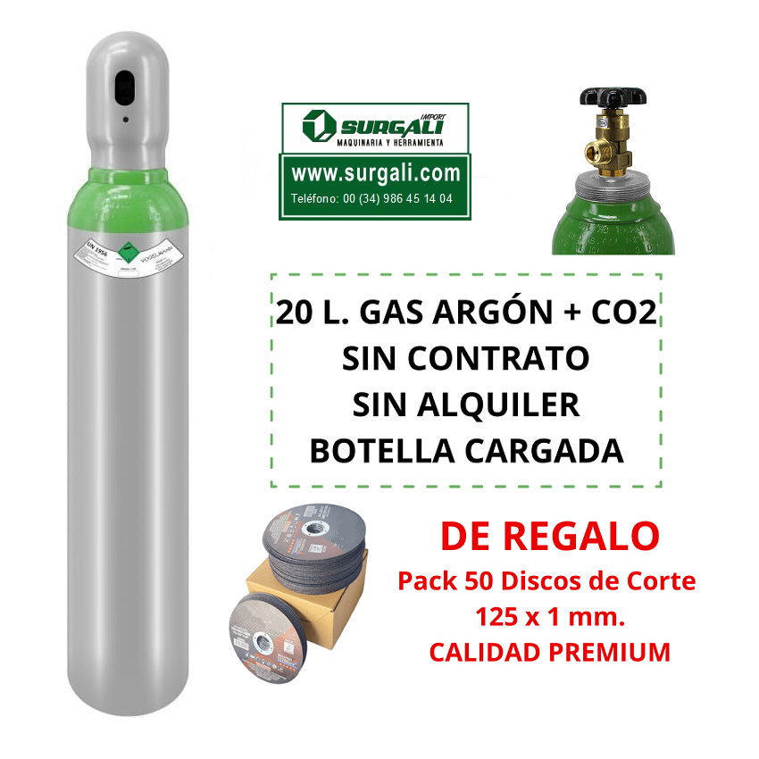 Botella Gas Argón + CO2 20 Litros